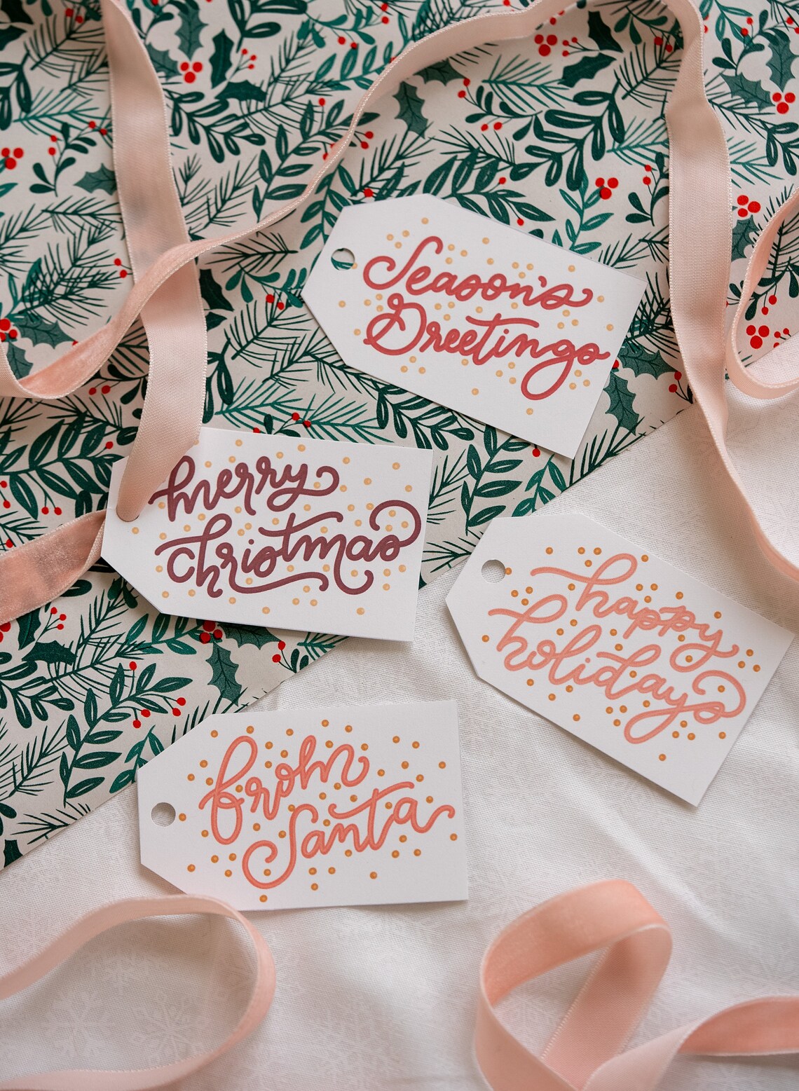 Holiday Greeting Gift Tags Red/pink Christmas Themed Printable Gift ...