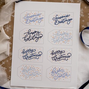 Holiday Greeting Gift Tags Blue Christmas Themed Printable Gift Tags ...
