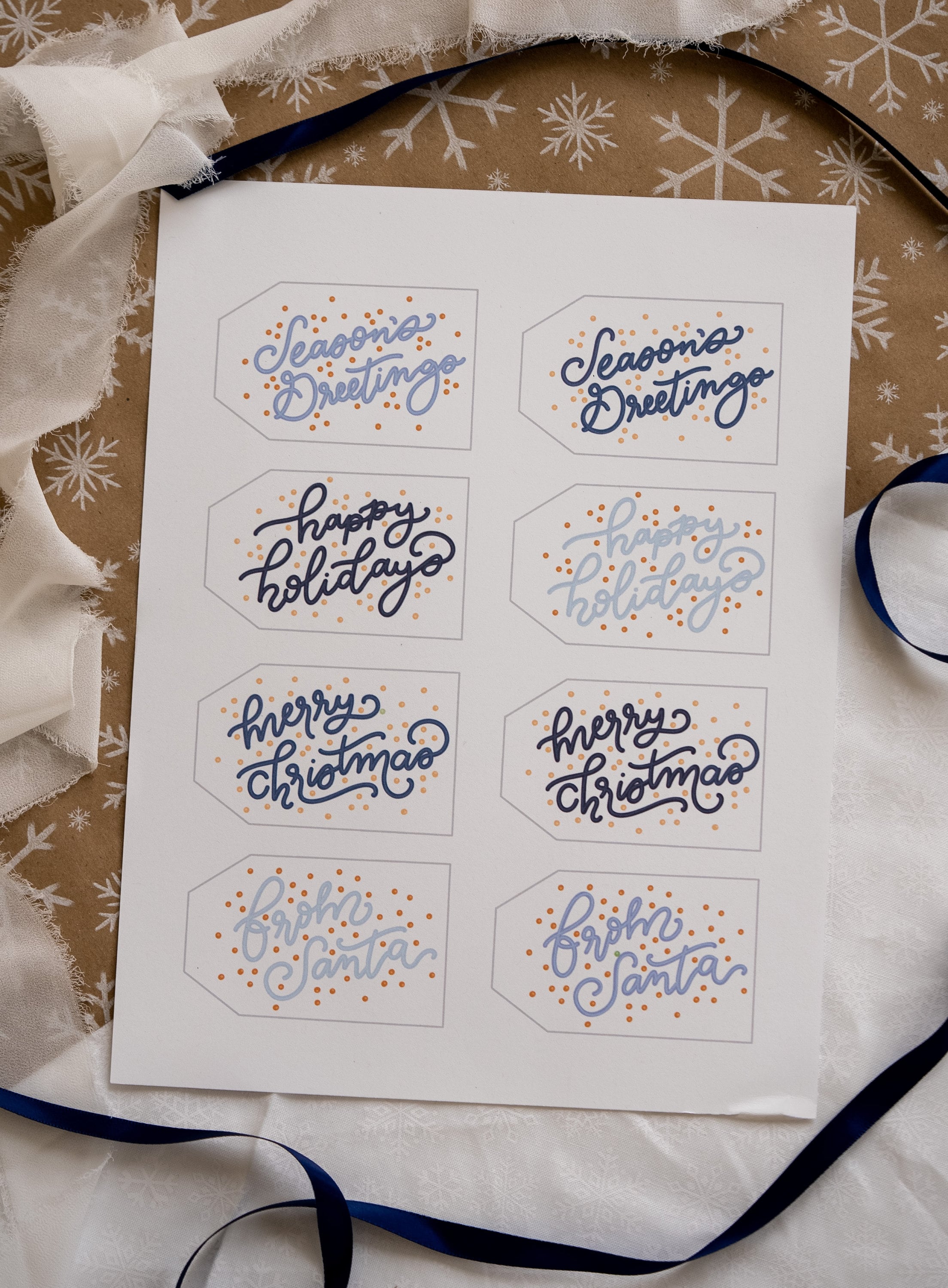 Holiday Greeting Gift Tags Blue Christmas Themed Printable Gift Tags ...