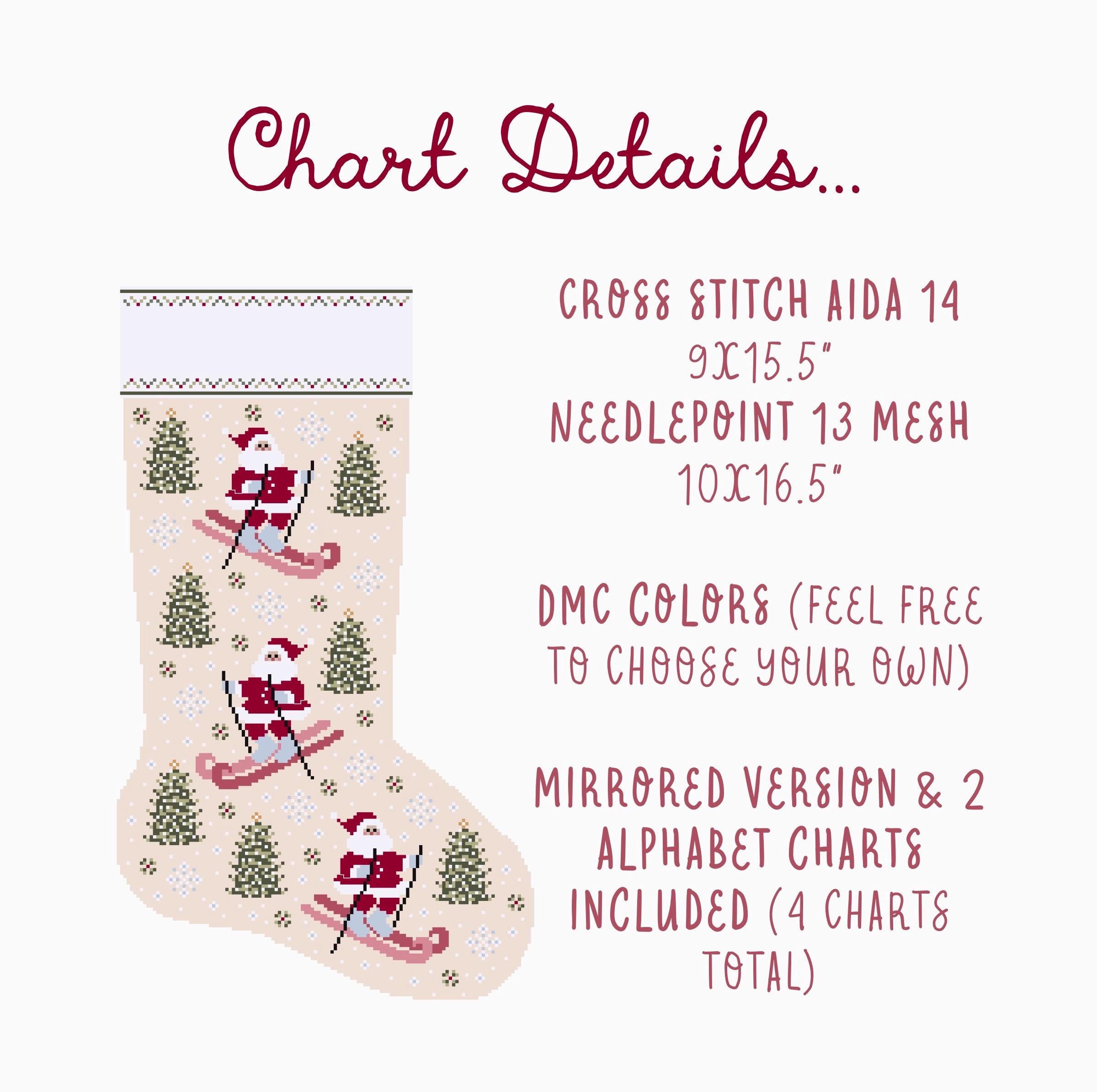 Skiing Santa Claus Christmas Stocking Cross Stitch/needlepoint Pattern ...