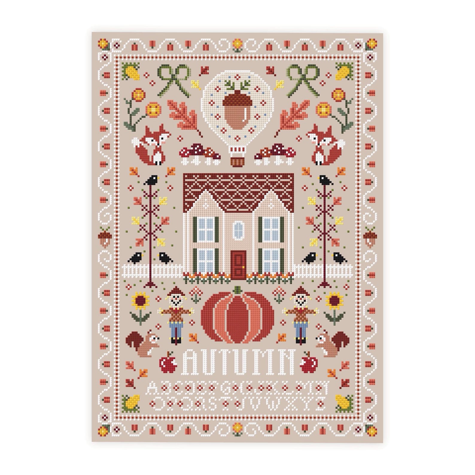 Autumn House Cross Stitch Pattern | Holiday Seasonal Fall Craft - Etsy