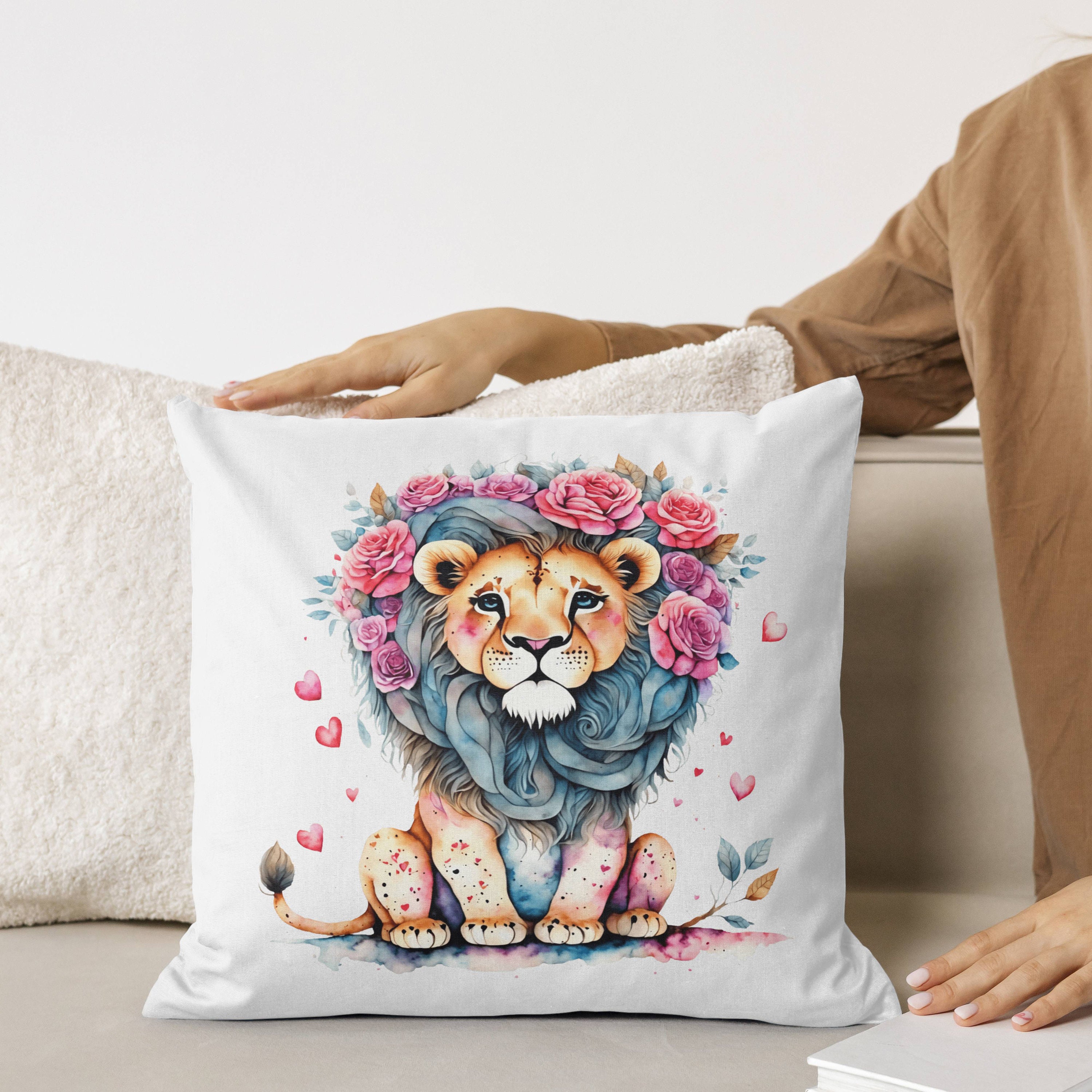 Lion Rose PNG Sublimation, Floral Lion Clipart, Nursery Art, Watercolor ...