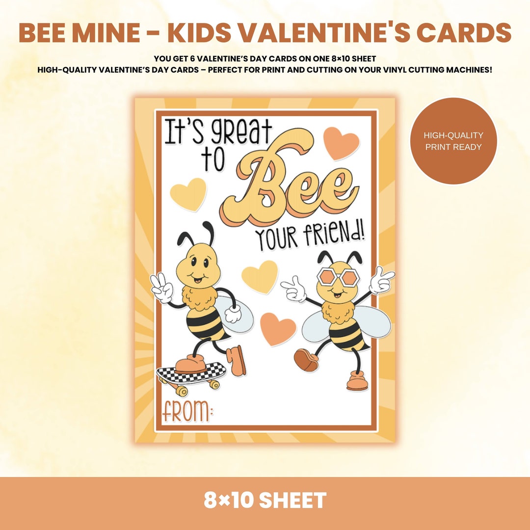 Printable Bee Valentine's Day Cards Template, DIY Valentine's Day Card ...