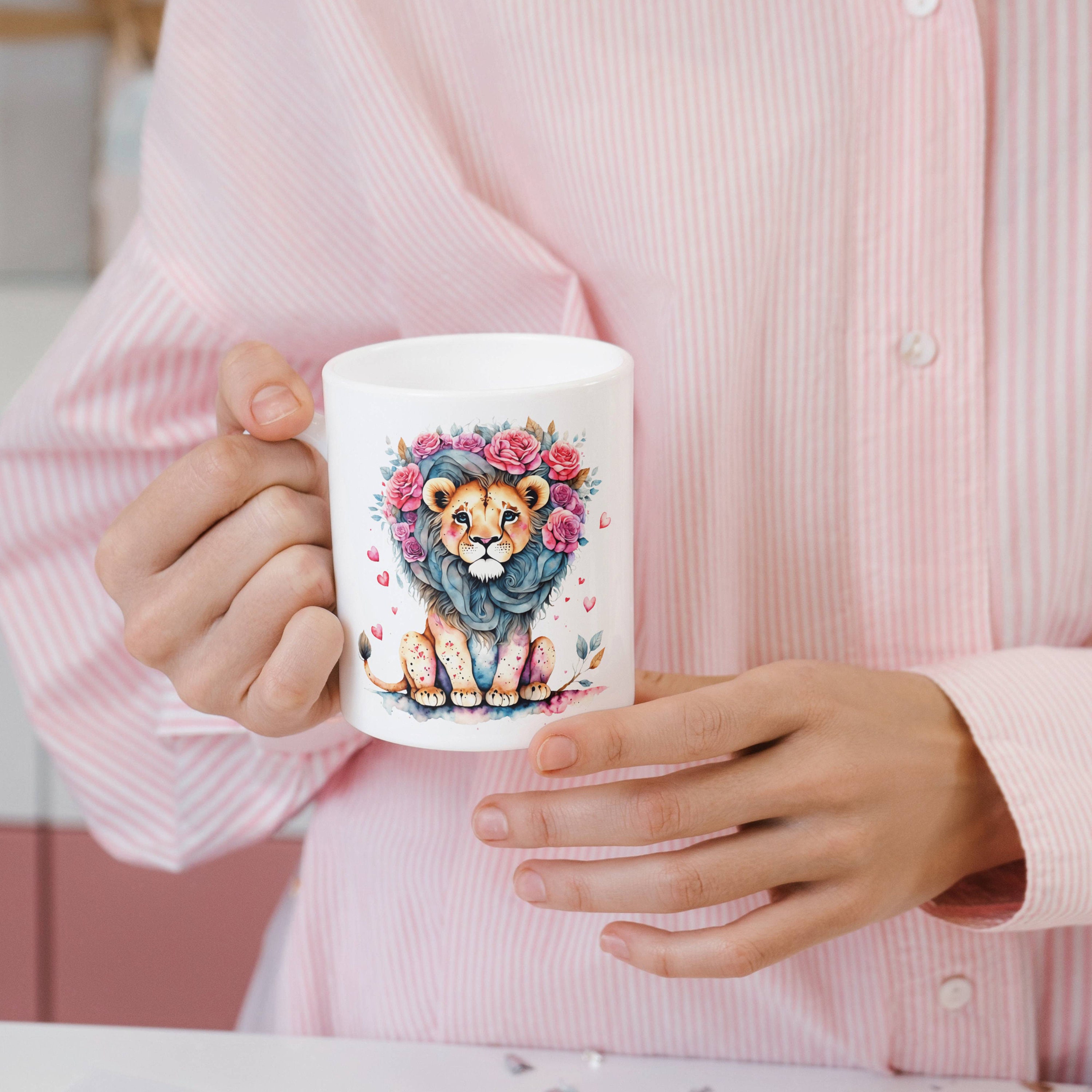 Lion Rose PNG Sublimation, Floral Lion Clipart, Nursery Art, Watercolor ...