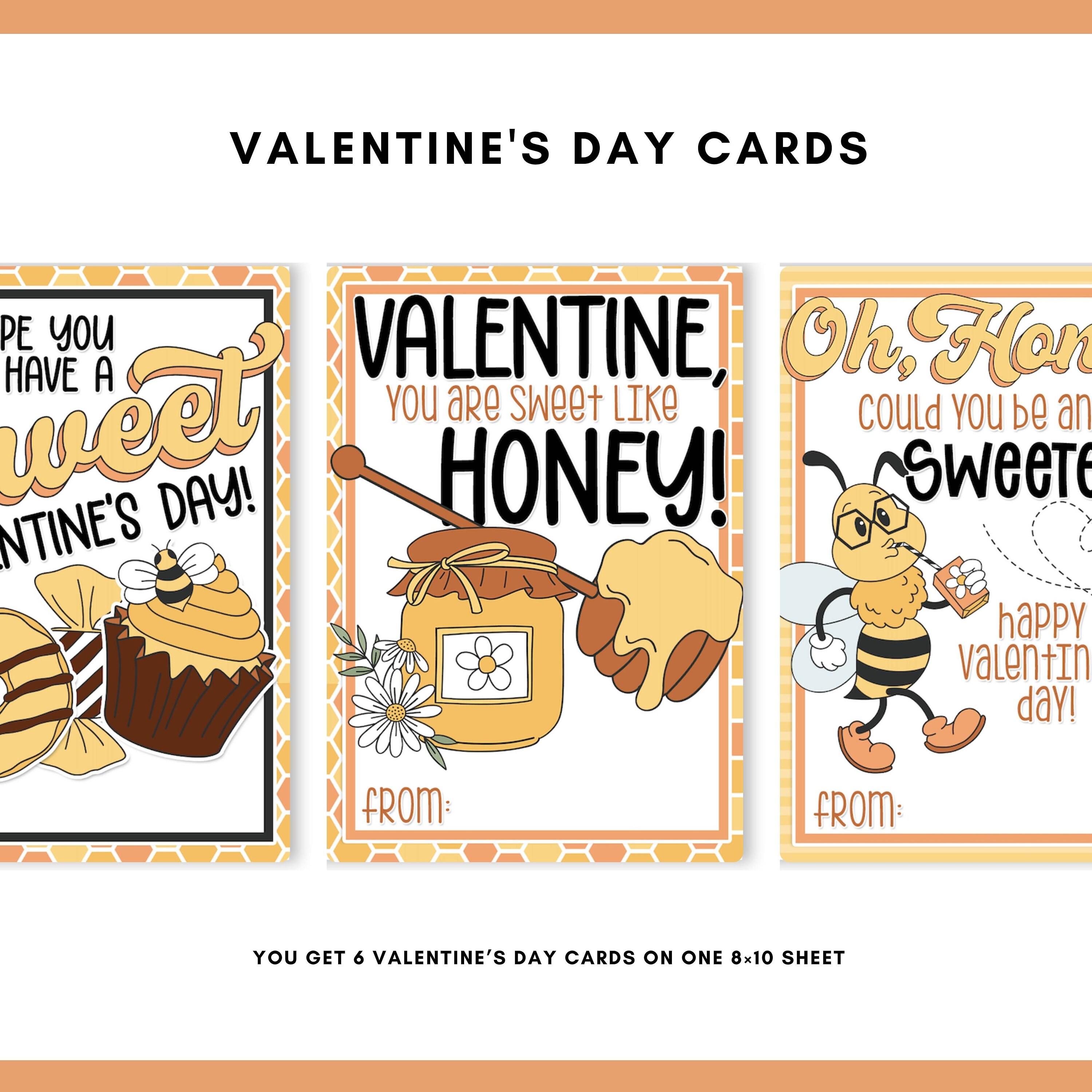 Printable Bee Valentine's Day Cards Template, DIY Valentine's Day Card ...