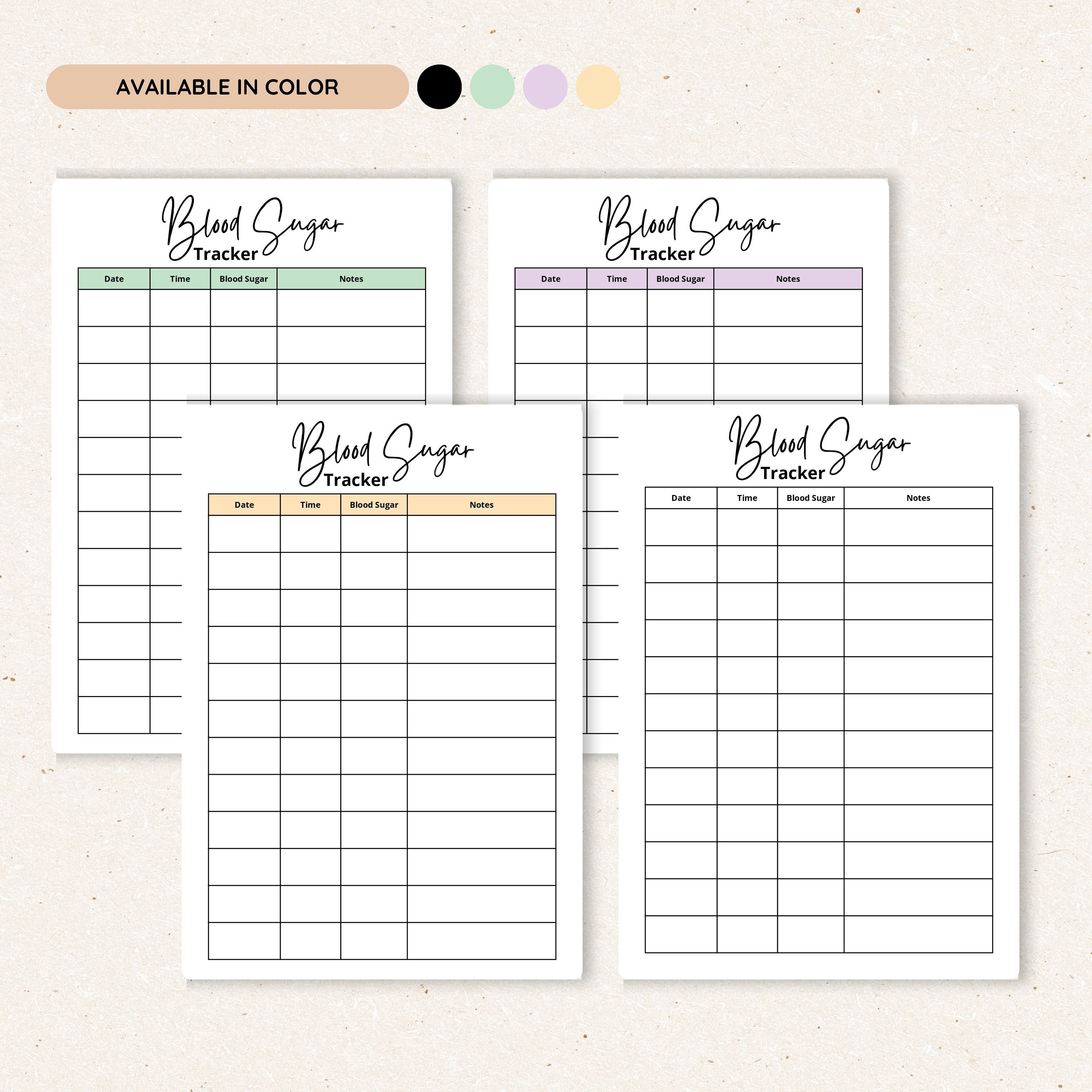 Printable Blood Sugar Log Book, Diabetes Planner, Glucose Tracker ...