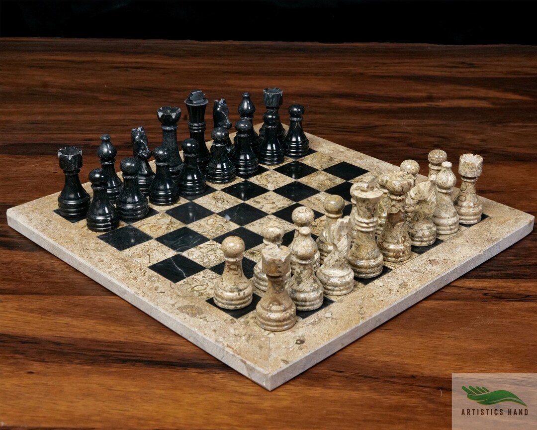 Handcrafted, Marble Chess Set, Black and Beige, Winter Sale, 30cm X 30 ...