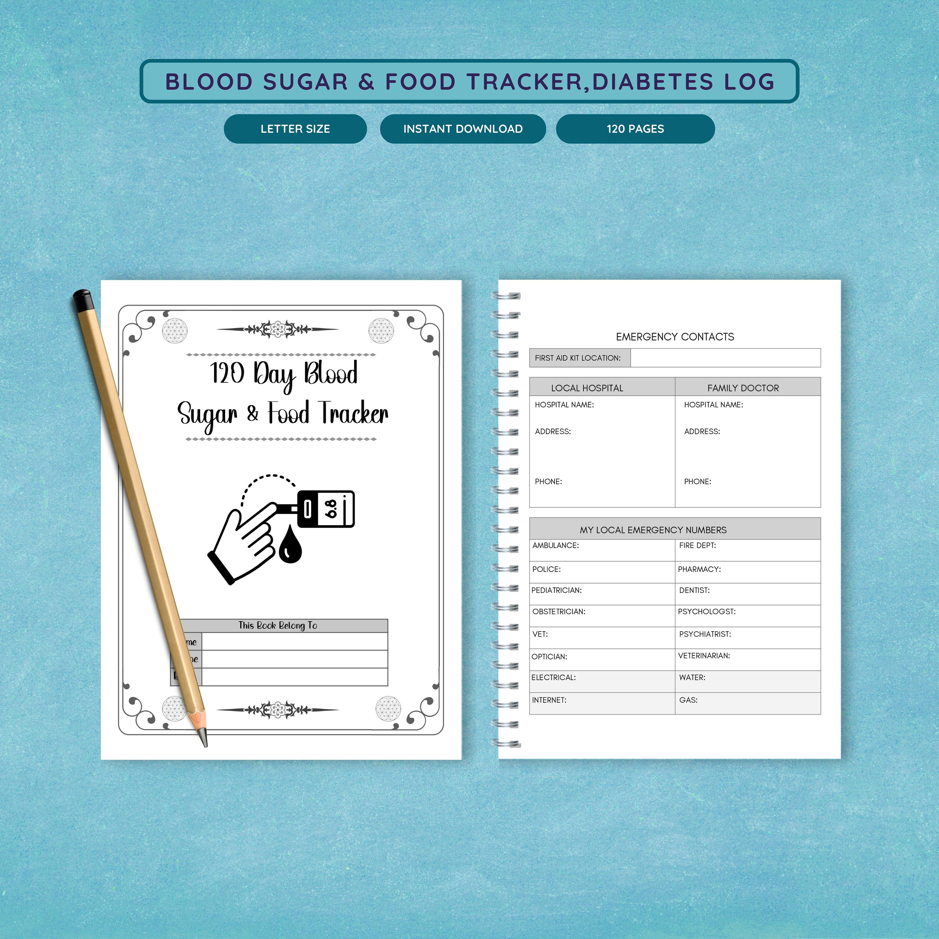 120 Days Blood Sugar Tracker, Glucose Tracker, Diabetes Planner ...