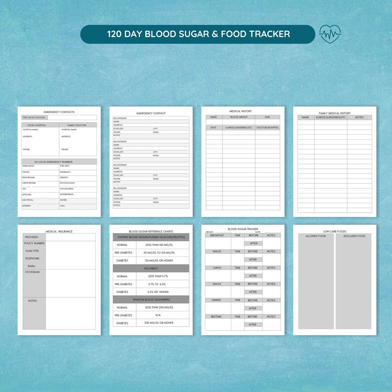 120 Days Blood Sugar Tracker, Glucose Tracker, Diabetes Planner ...