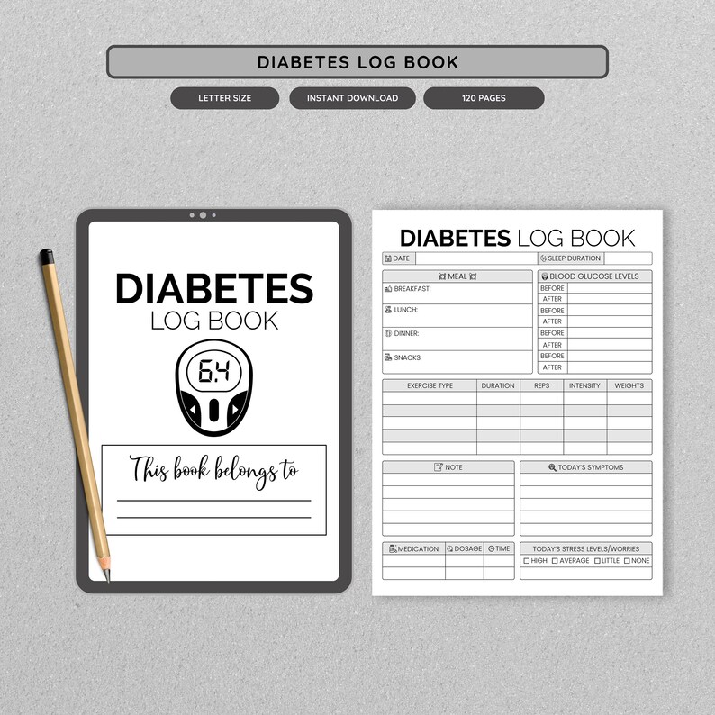 Diabetes Food Journal, Diabetes Log Book, Printable Diabetes Planner ...