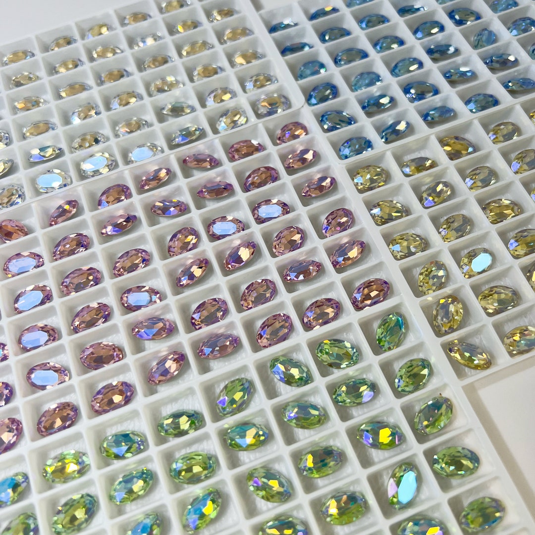 12 X 8mm Oval Rhinestone, Moonlight, Glass Crystal, Foiled Point Back ...