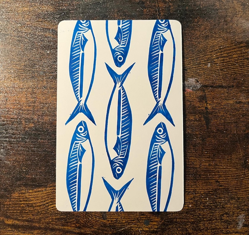 It's Blue Fish! Linocut Block Print | 4 X 6 Mini Print | Printmaking ...