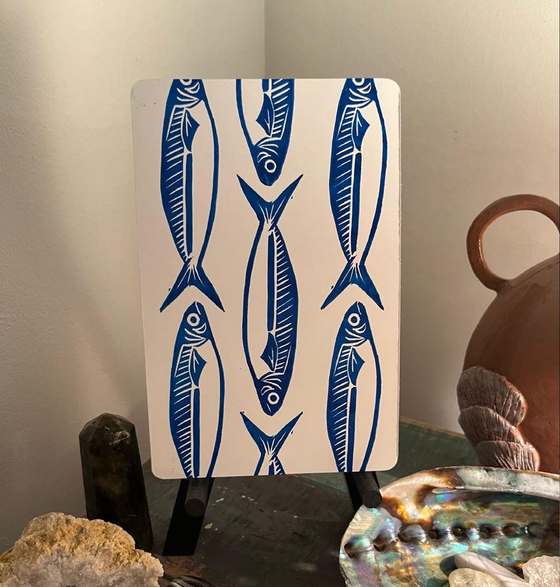 It's Blue Fish! Linocut Block Print | 4 X 6 Mini Print | Printmaking ...
