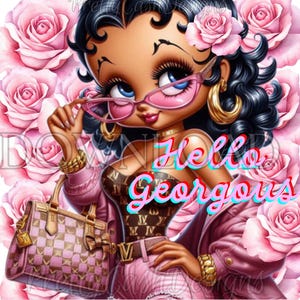 Hello Gorgeous Betty Boop Portrait, Pink Roses, Printable, PNG, Digital ...