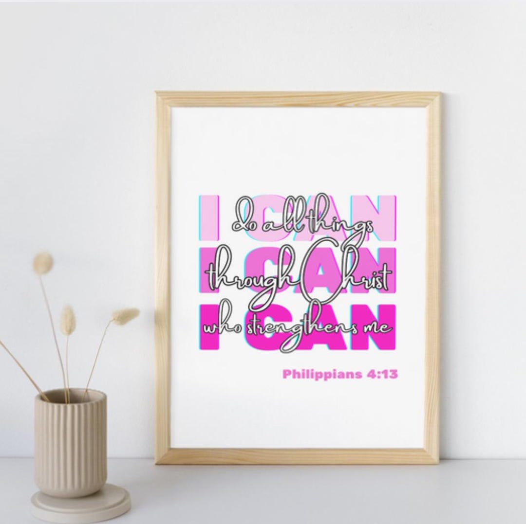 Philippians 4 13 Wall Art Pink Christian Wall Art Trendy Pink Bible ...