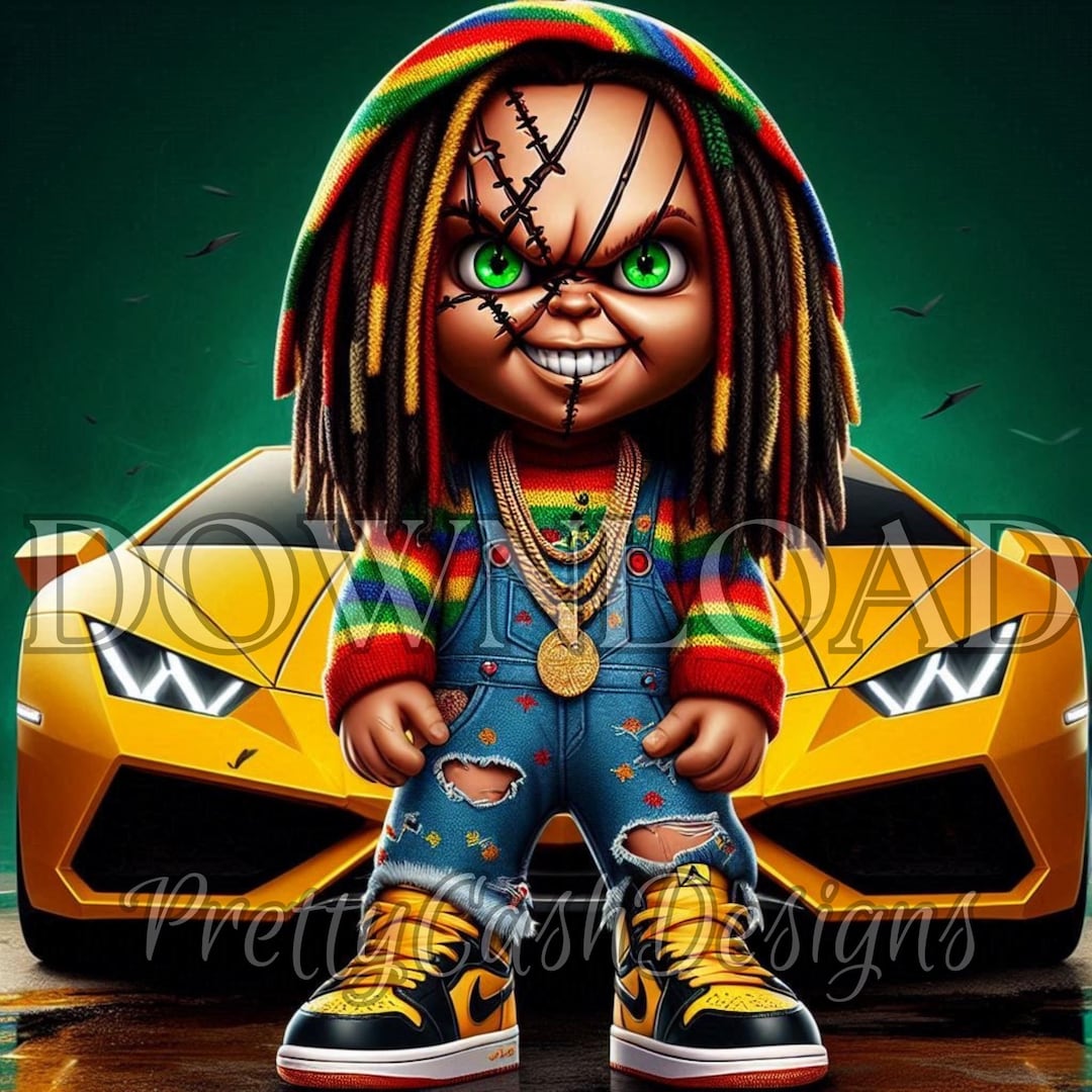 Streetwear Chucky PNG, Sublimation Black Chucky, Yellow Sports Car Png ...