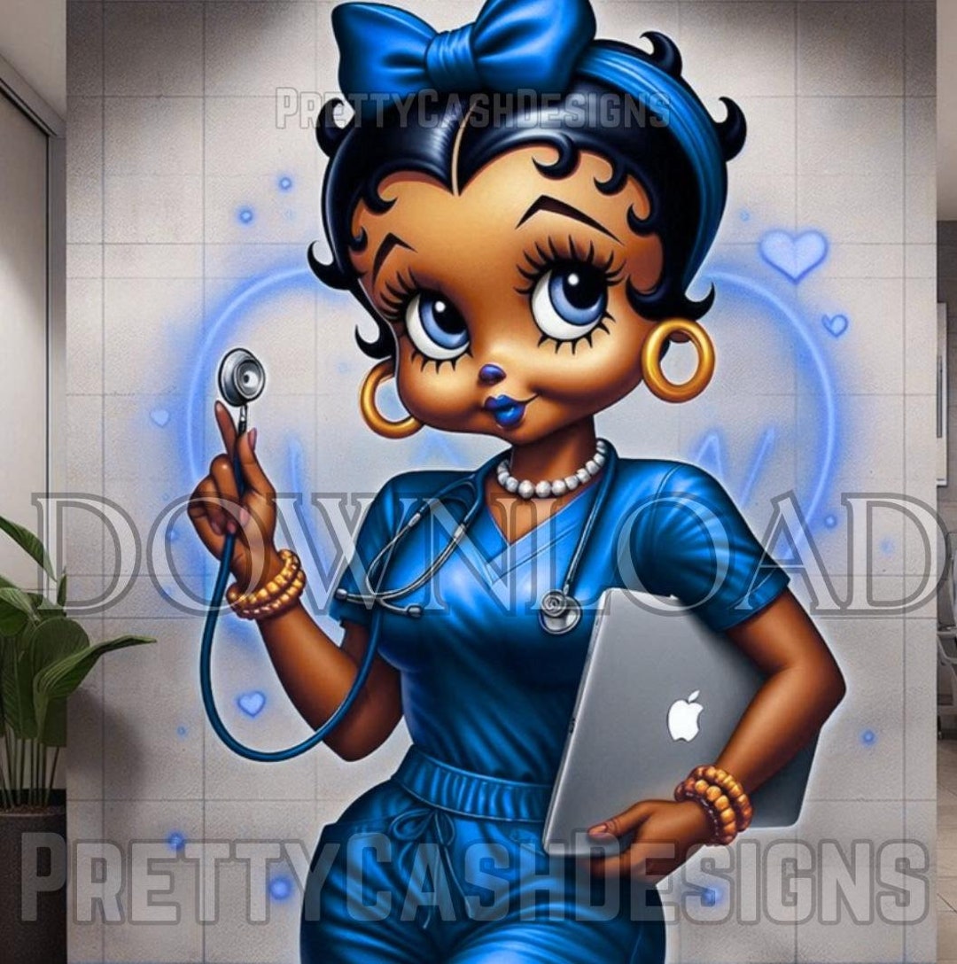 Cute Nurse Betty Boop in Blue, CNA, RN, LVN, Png, Clip Art, Sublimation ...