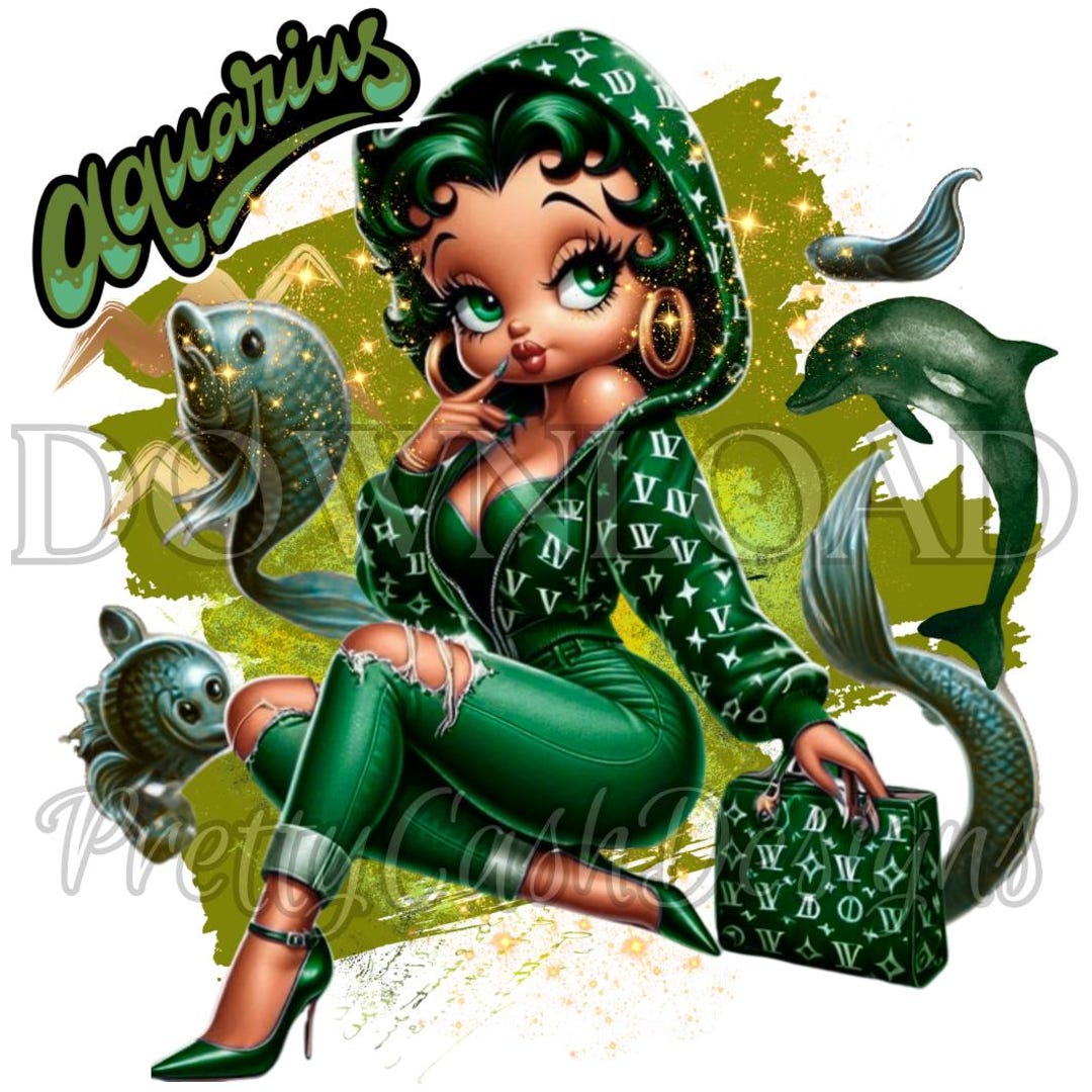 Betty Boop in Green, Aquarius, Zodiac, Birthday Girl, Clip Art ...