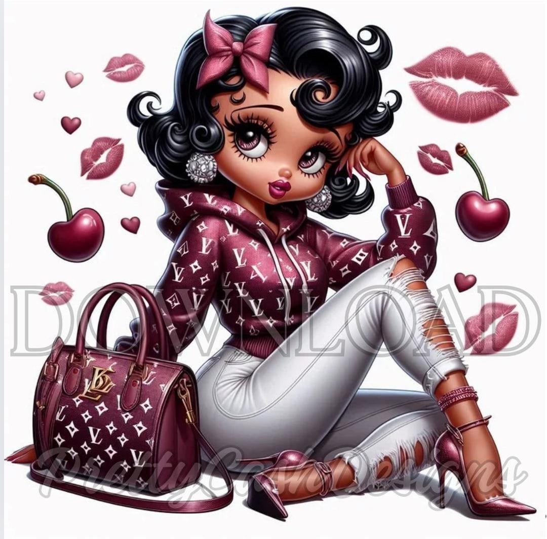 Cherry Lips Betty Boop Png, Betty Boop in Burgundy and Pink, Svg Files ...