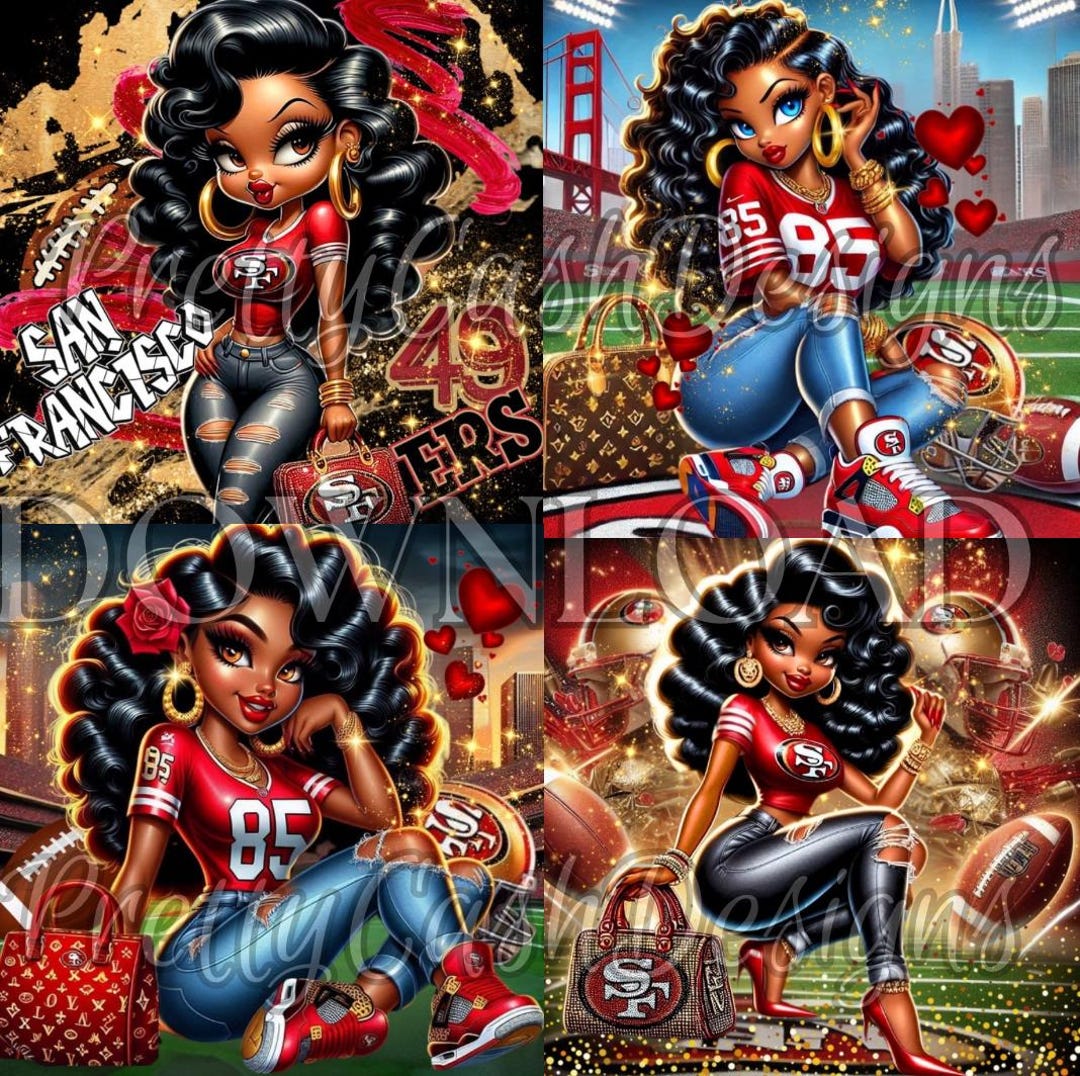 Black Betty Boop Football Png, 4 Image Bundle, Betty Boop Png, Niners ...