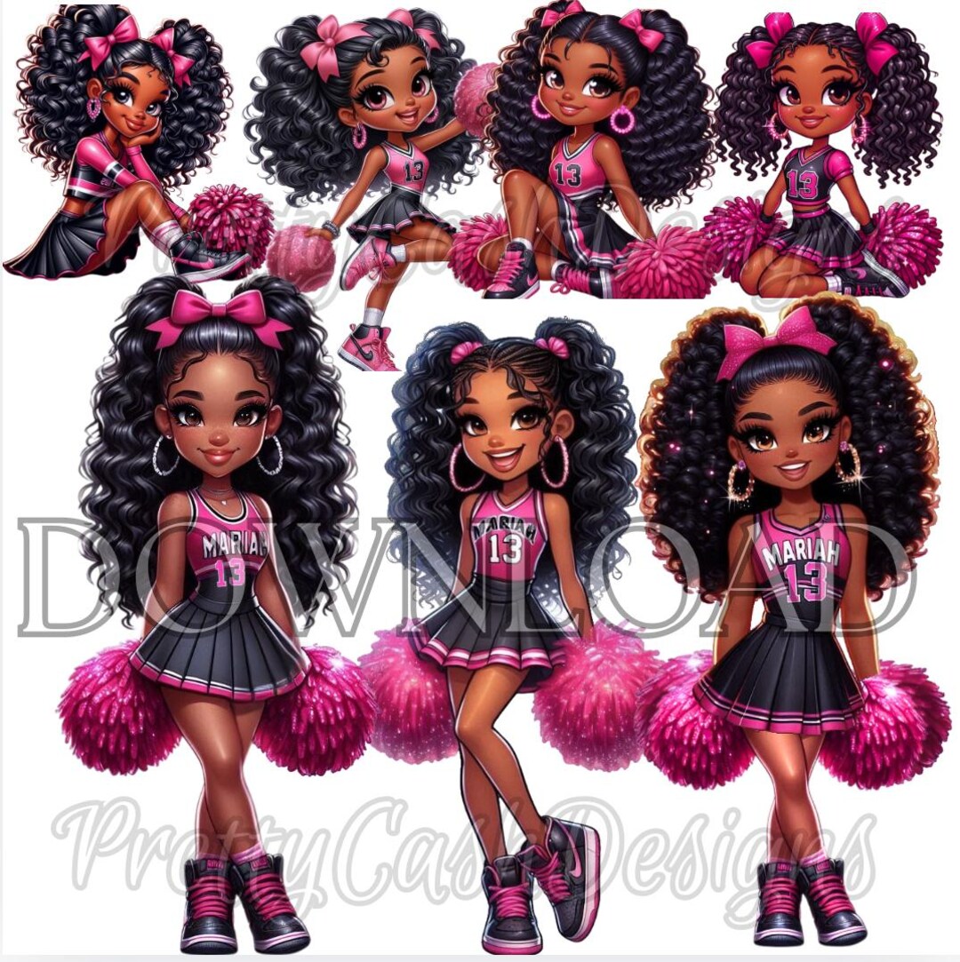 Cheerleader Customized Black Girl Character in Pink Cheer Uniform ...
