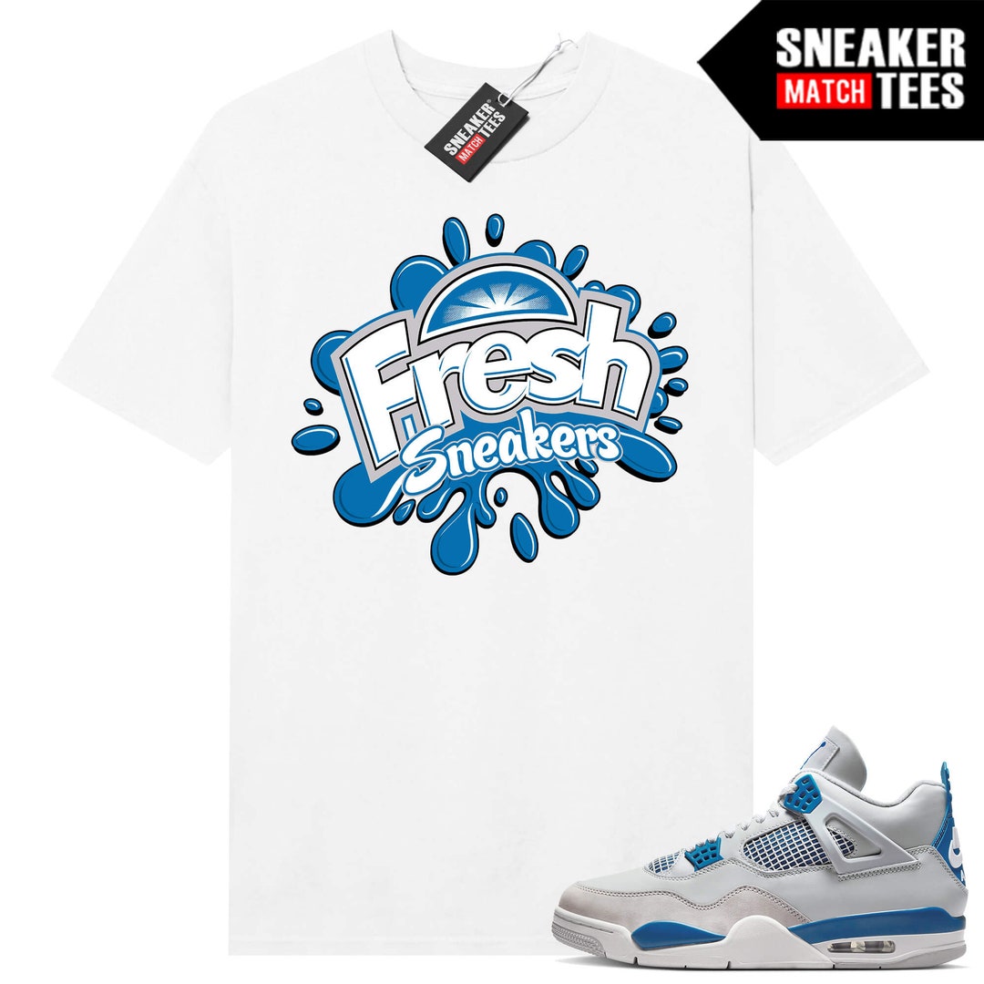 Jordan 4 Military Blue Matching Sneaker Match Tees White fresh Sneakers ...