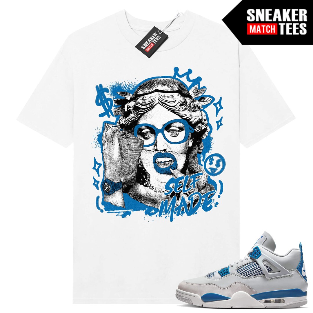 Jordan 4 Military Blue Matching Sneaker Match Tees White "self Made" - Etsy