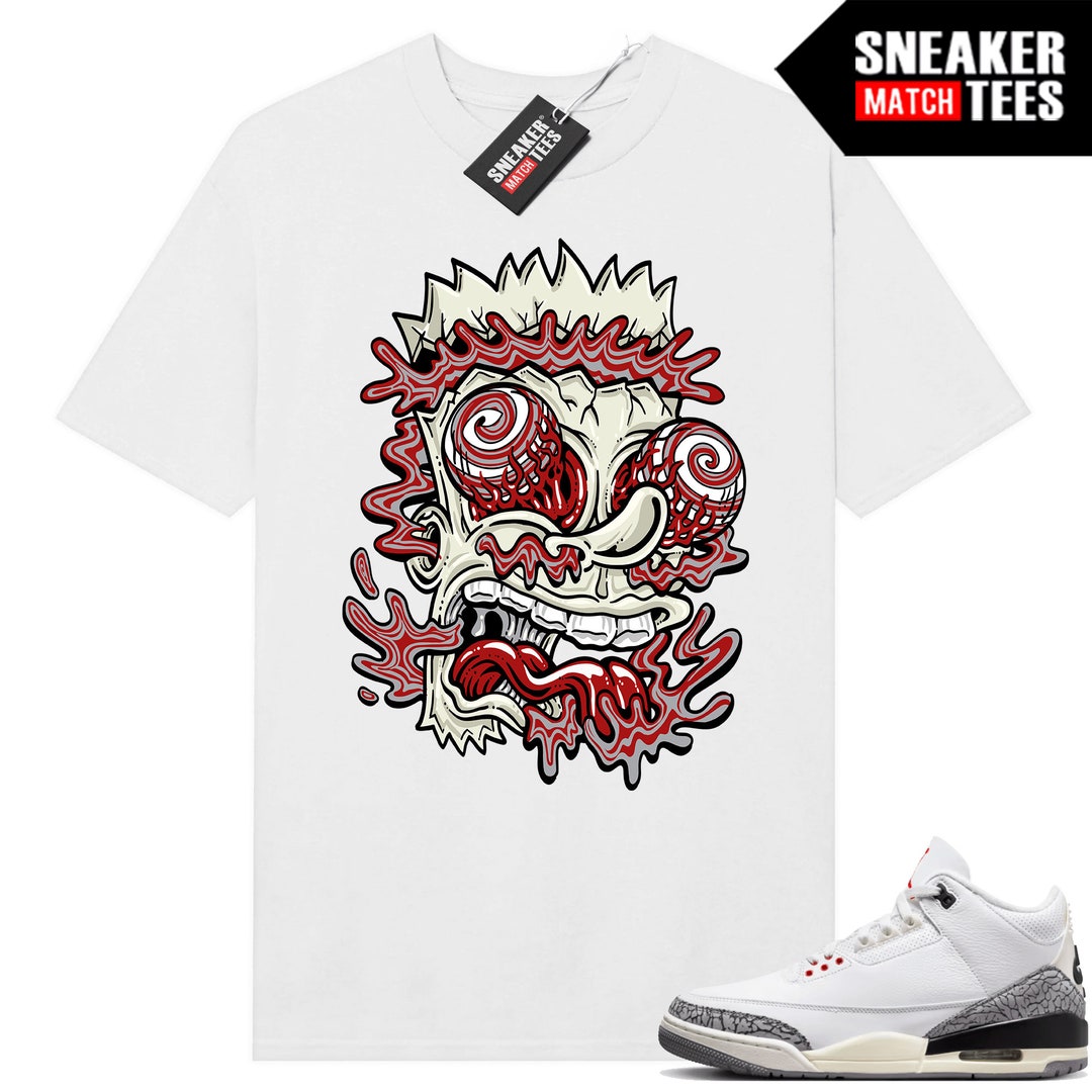 White Cement 3s to Match Sneaker Match Tees White trippy Bart - Etsy