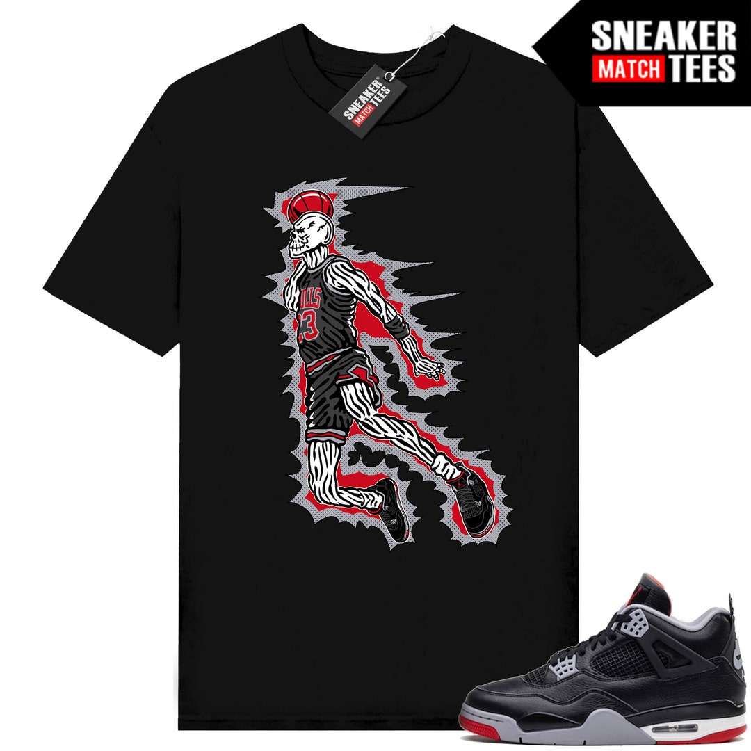 Jordan 4 Bred Reimagined Matching Sneaker Match Tees Black air Skeleton ...