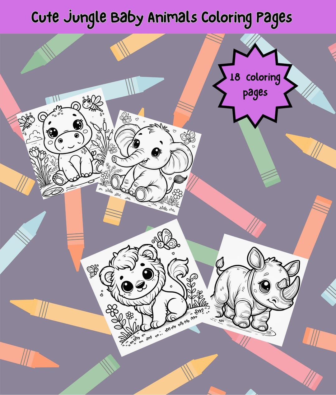 Cute Jungle Baby Animals Coloring Pages | Printable Coloring Pages for ...