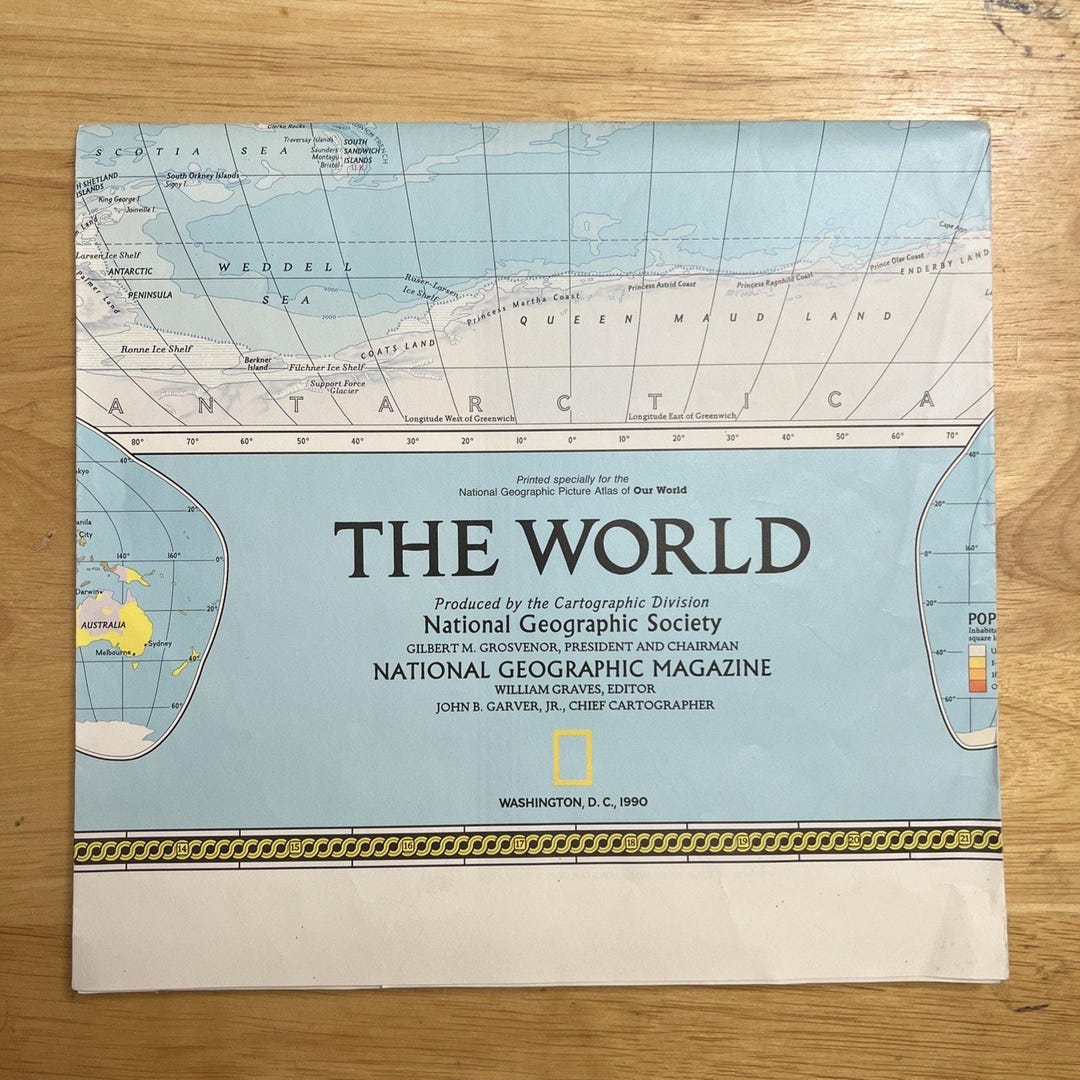 National Geographic Society Map Vintage 1990 World Map Wall Poster 42 W ...