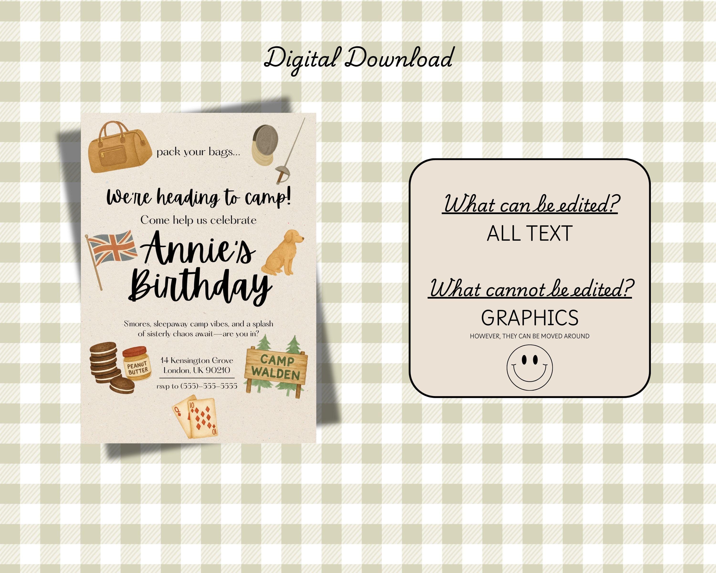 Parent Trap Birthday Invitation | Camp-themed Printable Invite ...