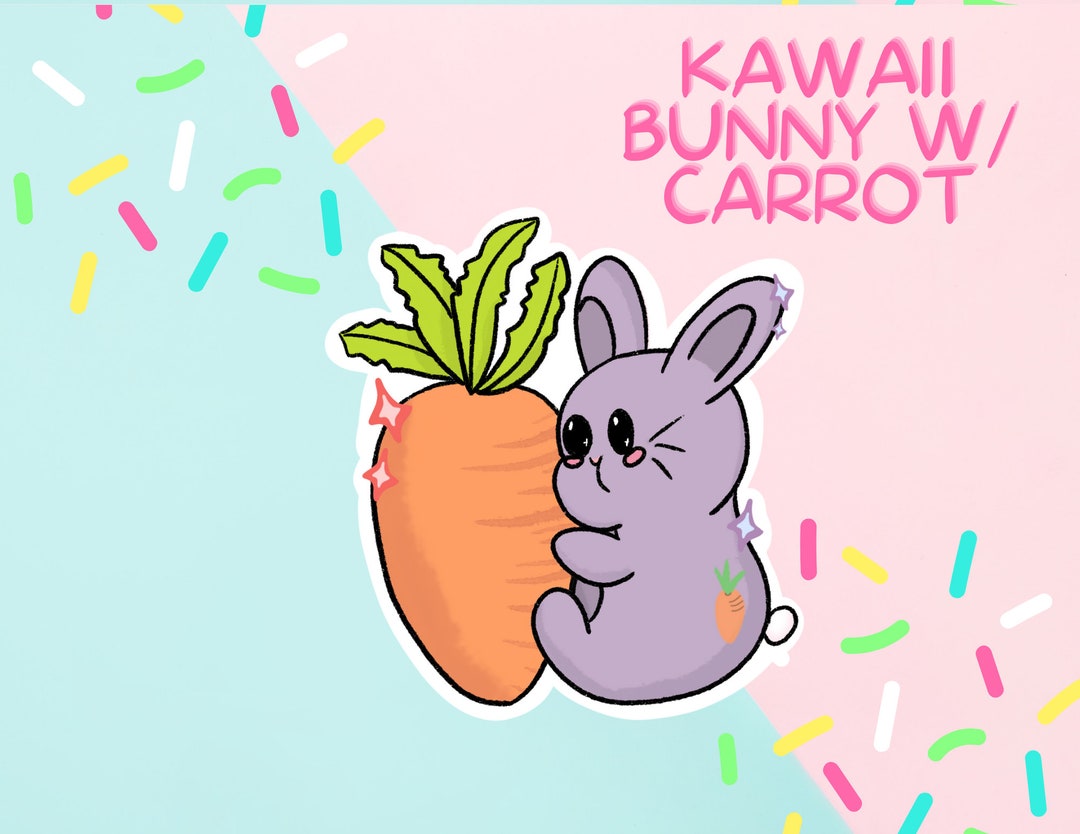 Kawaii Chibi Bunny Holding Carrot Die Cut Sticker - Etsy UK