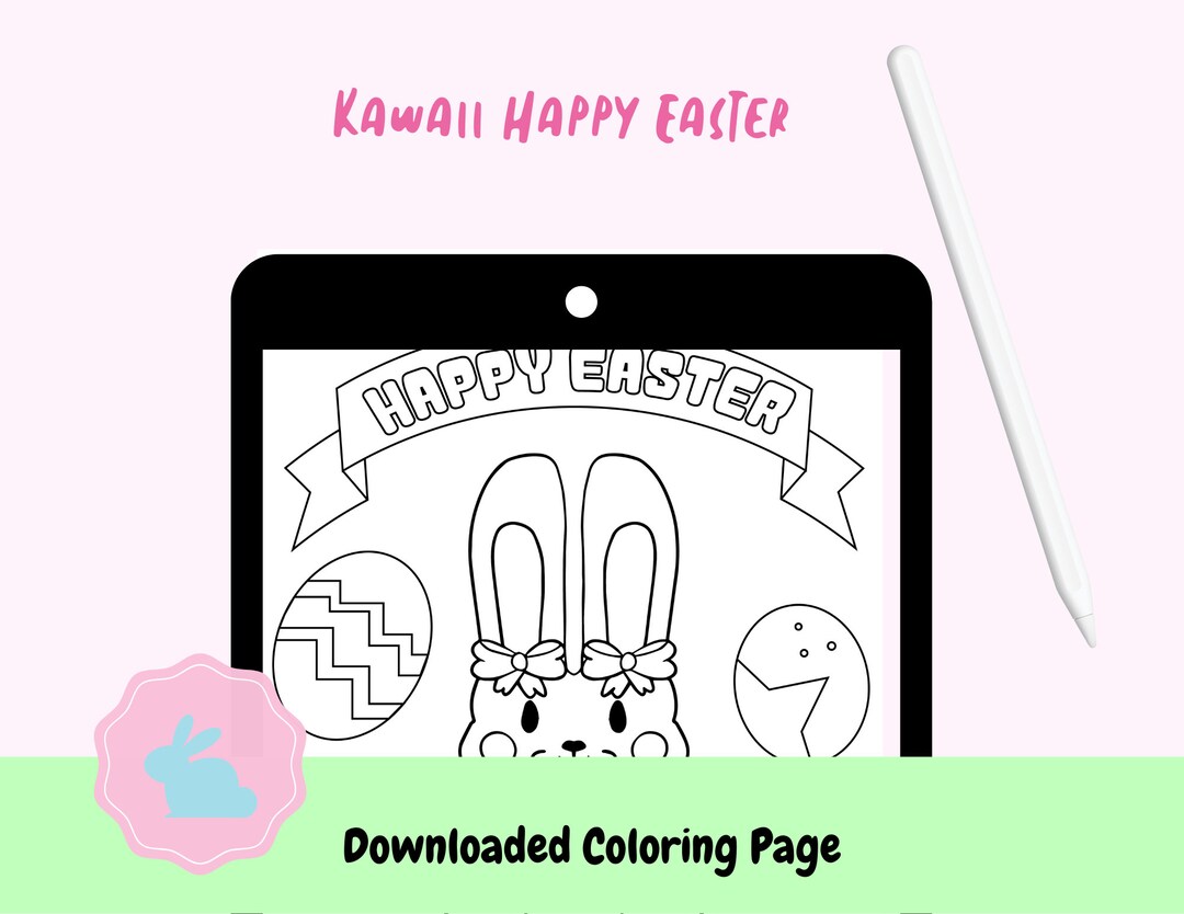 Kawaii Happy Easter | Downloadable Coloring Page | for Kids/ Adults ...