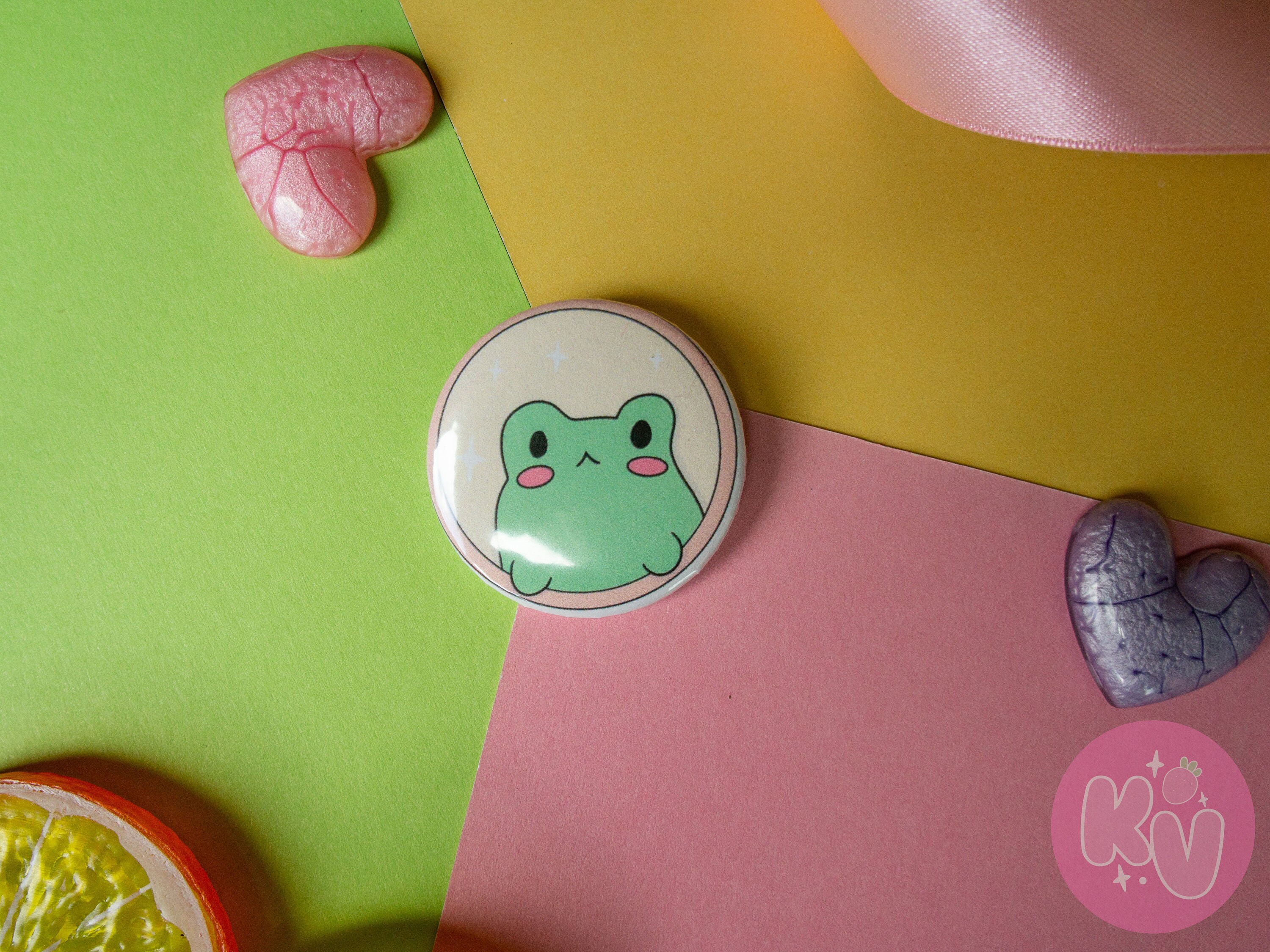 Kawaii Frog Button Cute Pin 37mm 1.5 Inch Metal Backing Button - Etsy