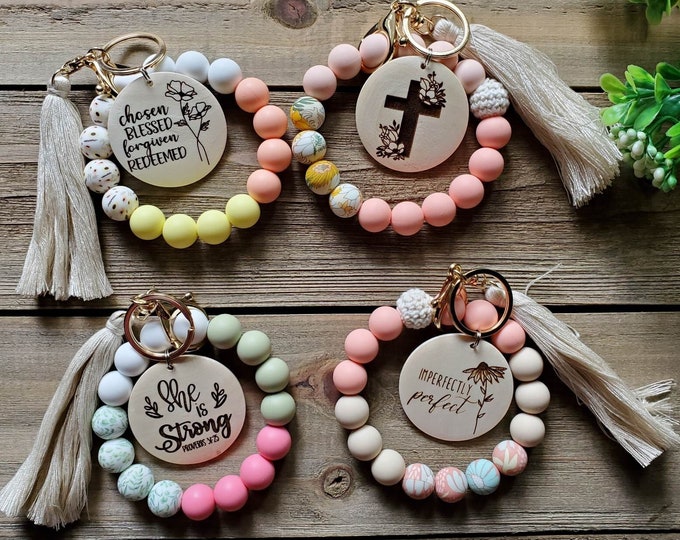 Personalized Silicone Bead Wristlet Keychain, Custom Faith Wristlets ...