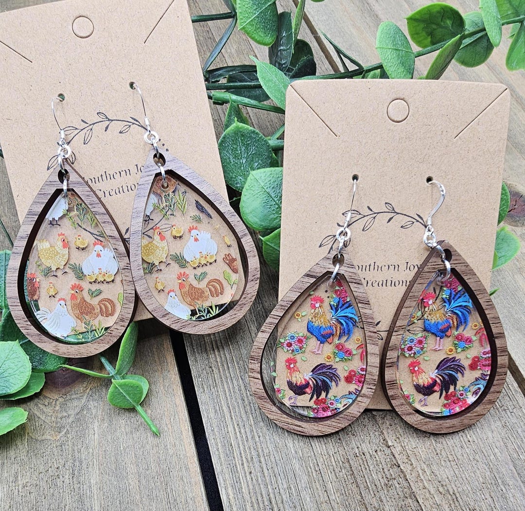 Chicken Earrings- Rooster Earrings - Etsy