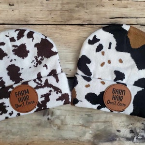 Adult Cow Print Beanie, Cow Print Toboggan. - Etsy