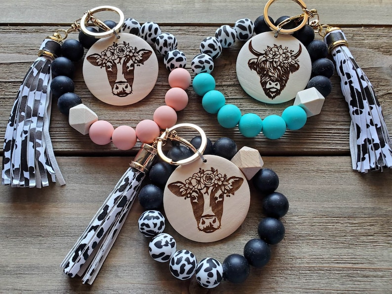 Wristlet Cow Print Highland Cow-keychain - Etsy