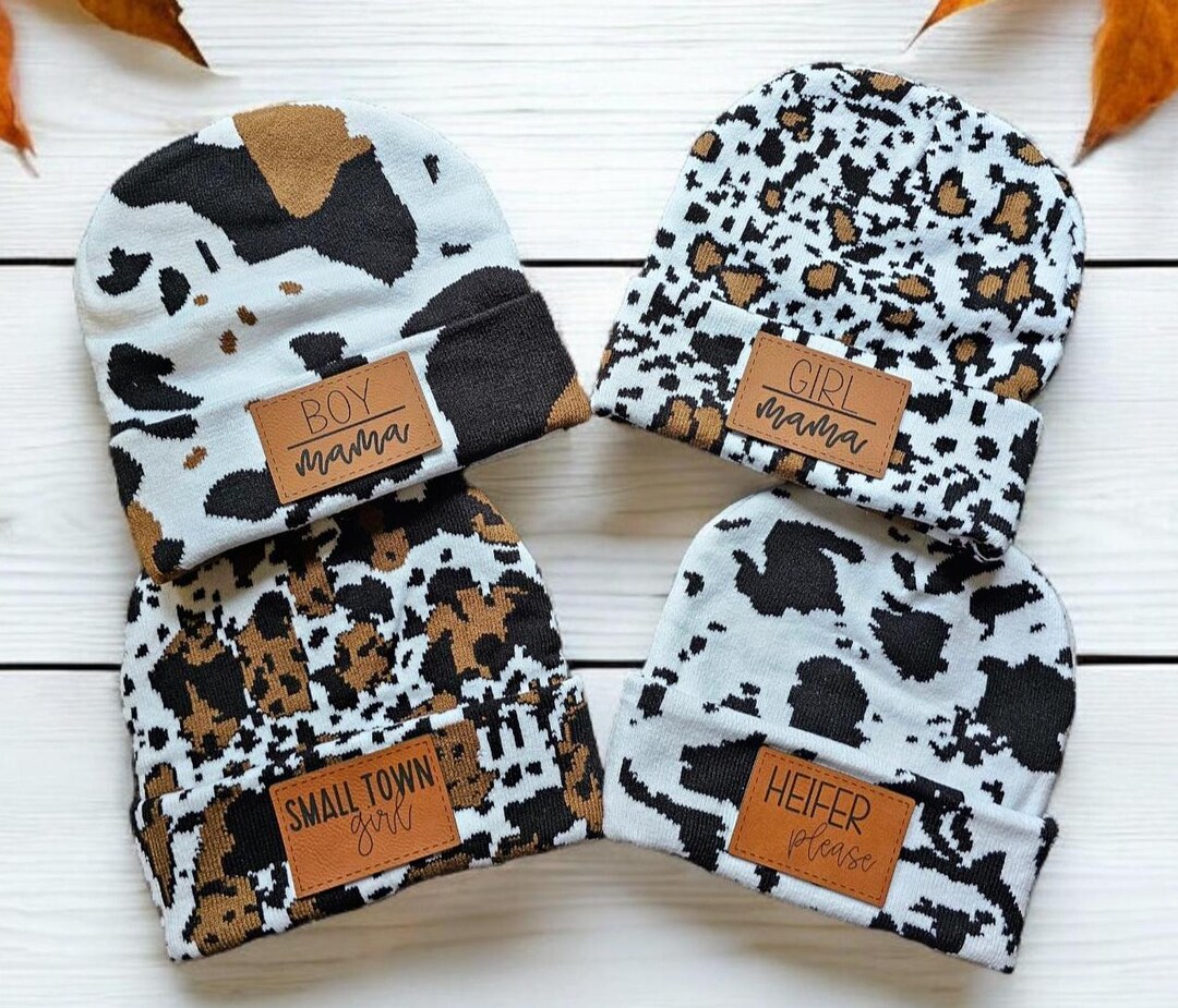 Adult Cow Print Beanie, Cow Print Toboggan. - Etsy