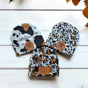 Adult Cow Print Beanie, Cow Print Toboggan. - Etsy