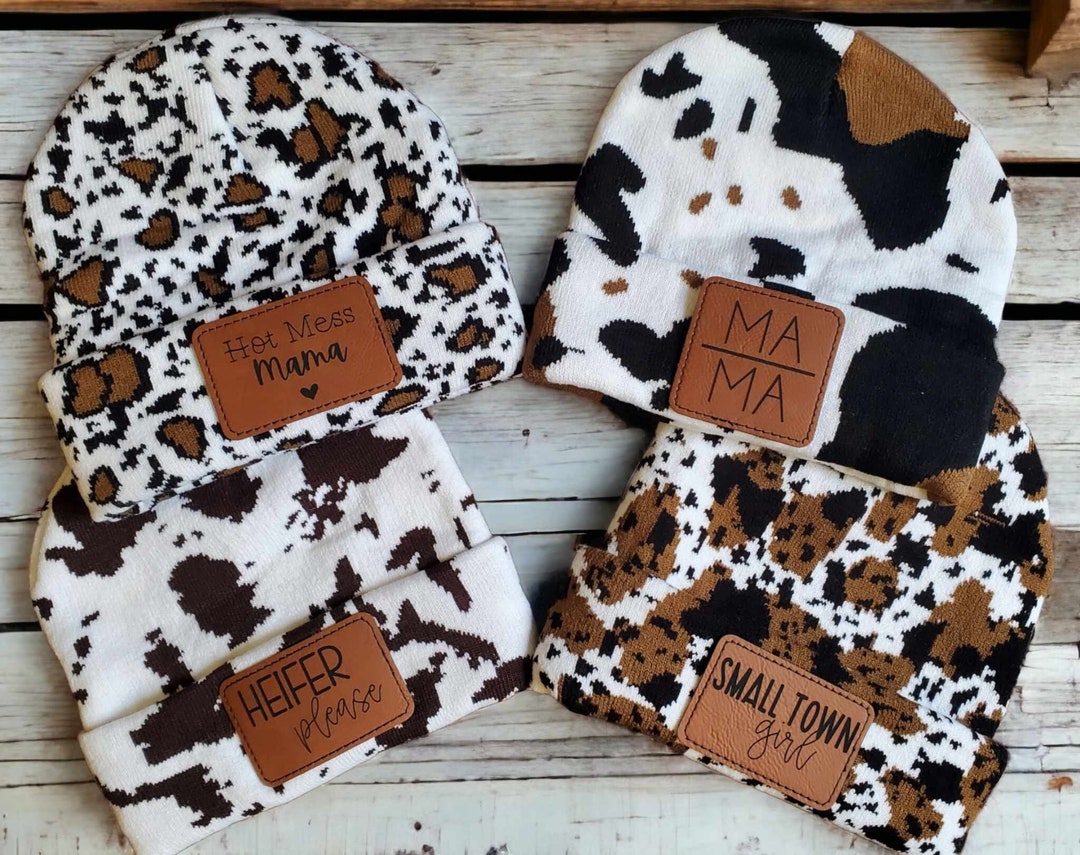 Adult Cow Print Beanie, Cow Print Toboggan. - Etsy