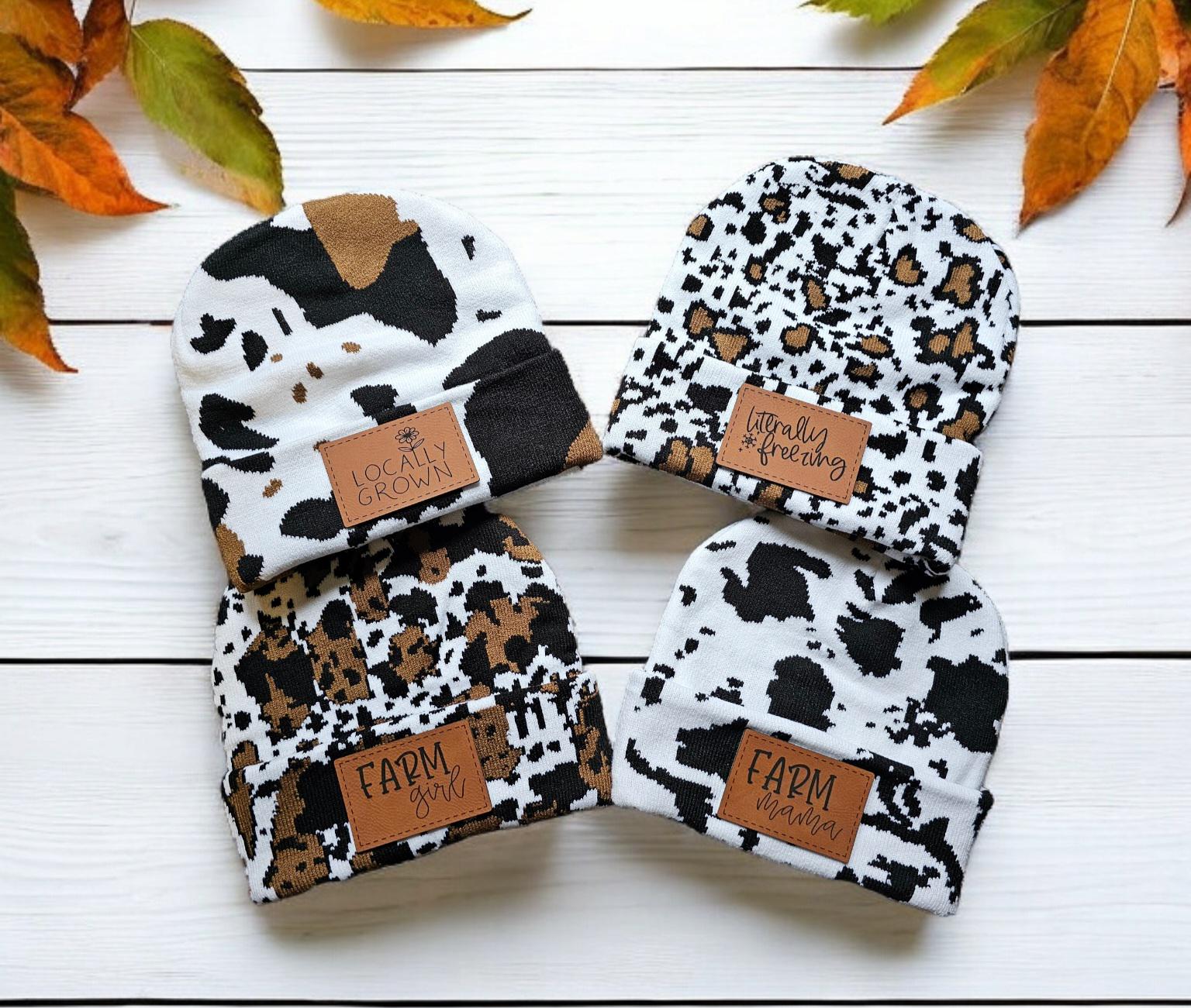Adult Cow Print Beanie, Cow Print Toboggan. - Etsy