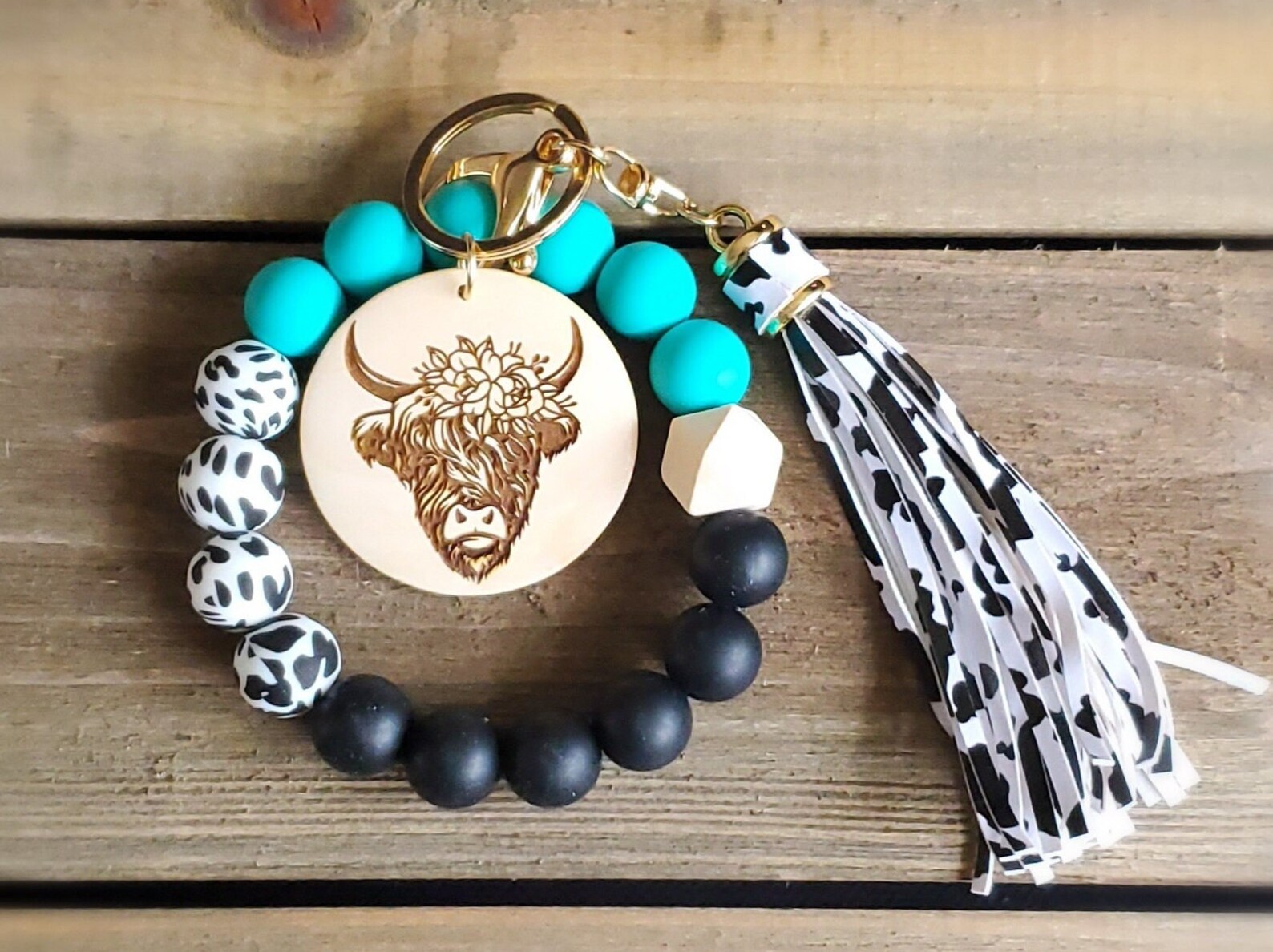 Wristlet Cow Print Highland Cow-keychain - Etsy