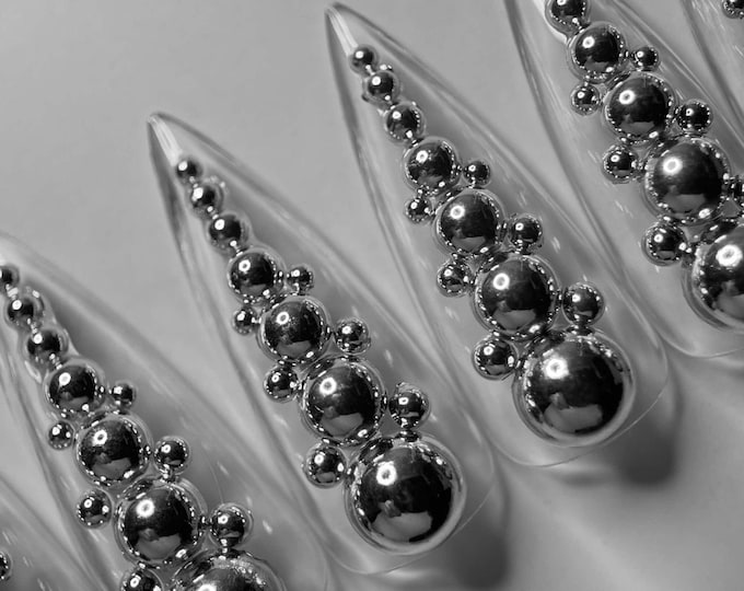 Cromeans - Chrome Beads Press-on Nail Set - Set of 28-30 Press-on Nails ...