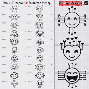 Sci Fi Tech Emoji Stamps Futuristic Circuit Board Style Smileys ...