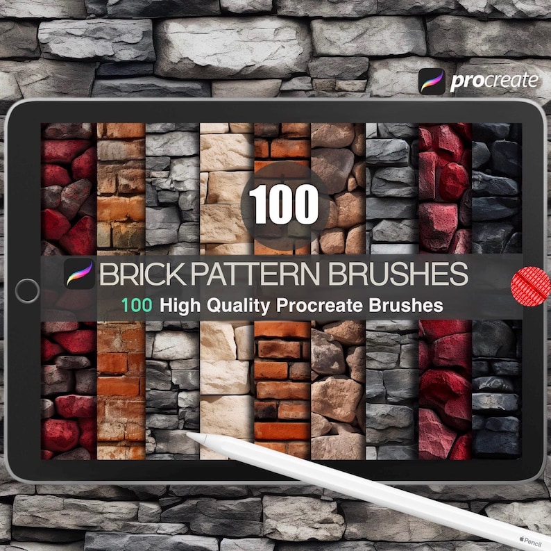 100 Brick Pattern Procreate Brushes: Seamless Stone Texture (digital ...