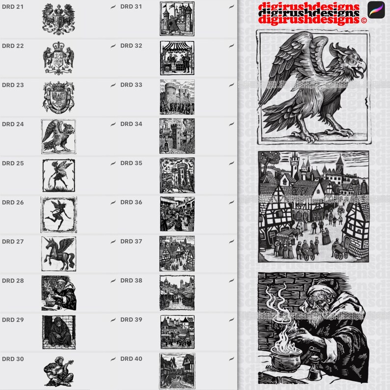 100 Medieval Procreate Stamps: Dragons, Knights, Heraldry (digital ...