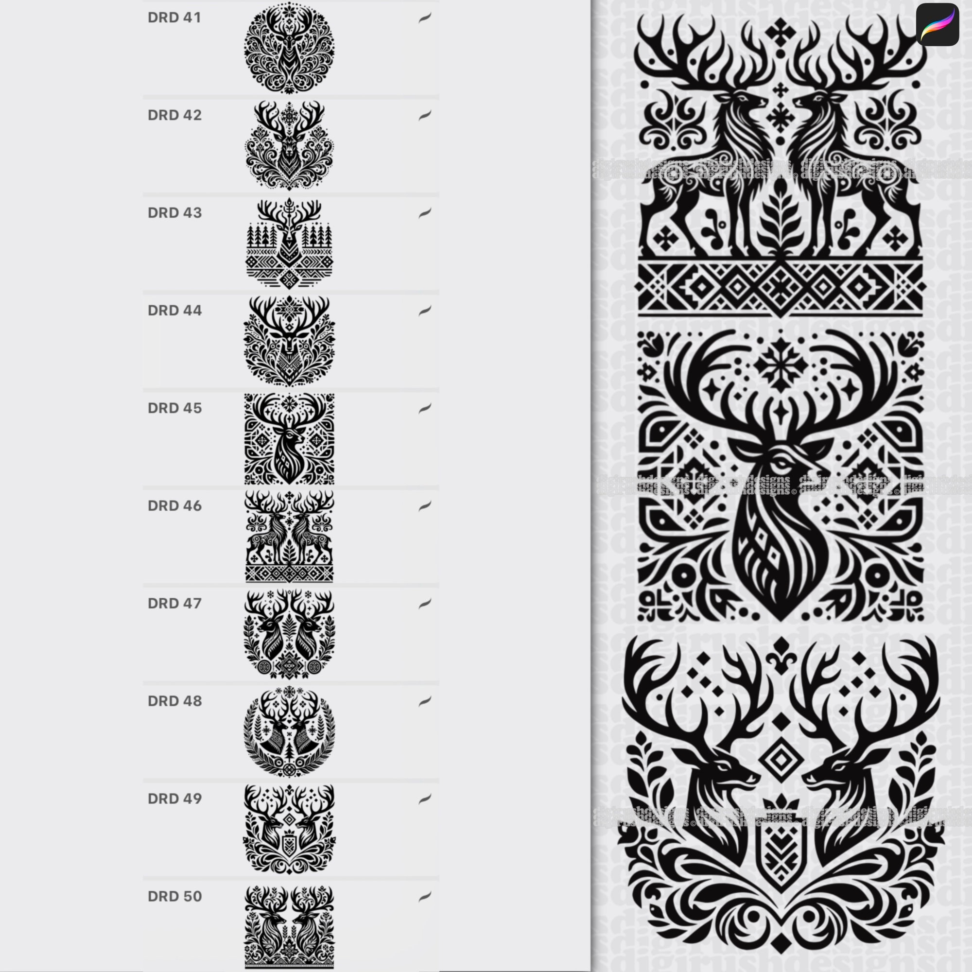 Stag Folk Art Procreate Stamps Scandinavian Stags Brushes Nordic Animal ...