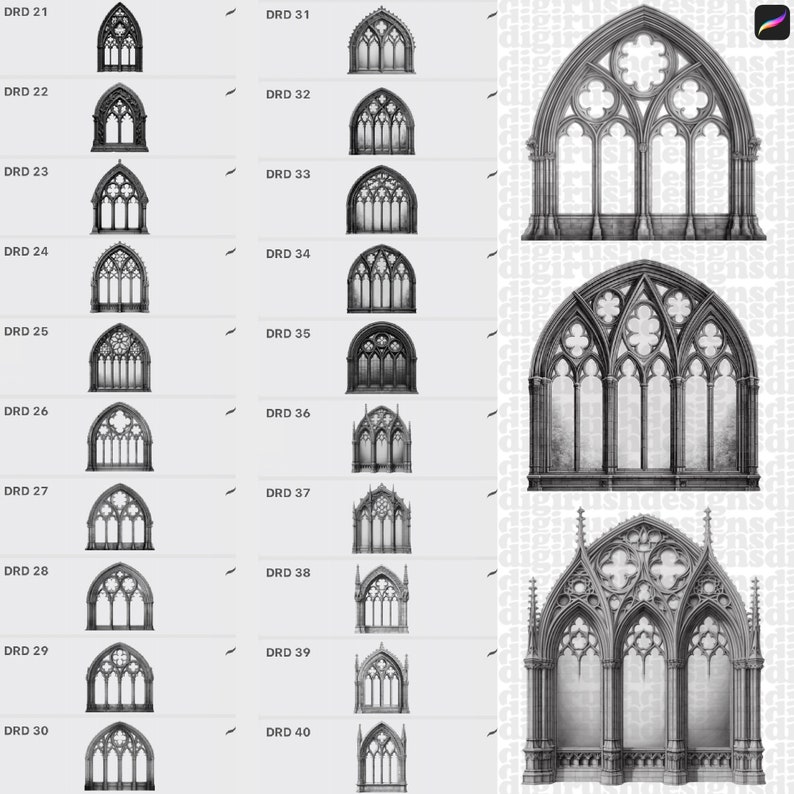 Procreate Gothic Windows Stamps Church Windows Brushes Cathedral Arched ...